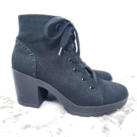 Mix No. 6 | Shoes | Mix No 6 Black Canvas Combat Ankle Boot Heels ...